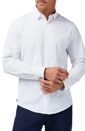Mizzen+main Leeward Trim Fit Neat Dot No Tuck Button-up Shirt - Navy Stacked Geo