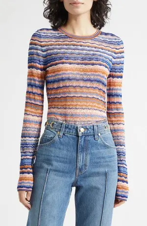 Ulla Johnson Lunaire Pointelle Stripe Knit Top