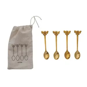 STORIED HOME Farmhouse Spoons With Bee Handles - Brass