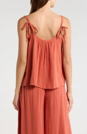 Elan Tie Strap Cotton Gauze Cover-up Top - Cayenne