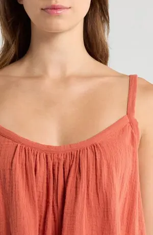 Elan Tie Strap Cotton Gauze Cover-up Top - Cayenne