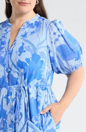 SUGARLIPS Beth Floral Button-up Tiered Shirtdress - Light-blue-multi