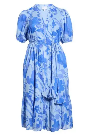 SUGARLIPS Beth Floral Button-up Tiered Shirtdress - Light-blue-multi