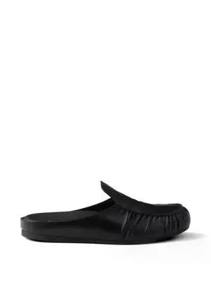 Prada Gathered Leather Mules - Black