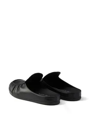 Prada Gathered Leather Mules - Black