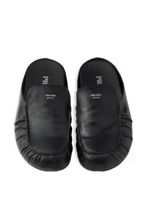 Prada Gathered Leather Mules - Black