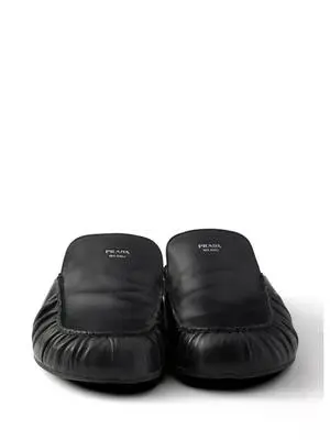Prada Gathered Leather Mules - Black