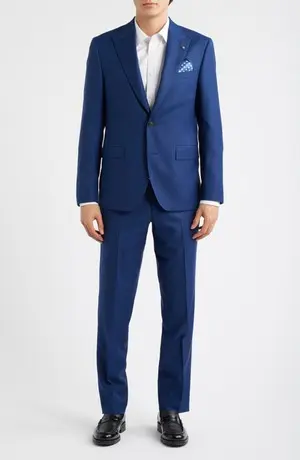 JACK VICTOR Engel Medium Peak Lapel Wool Suit - Blue