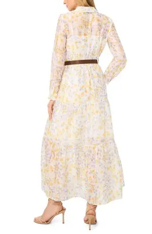 Halogen Long Sleeve Tiered Maxi Shirtdress - Egret