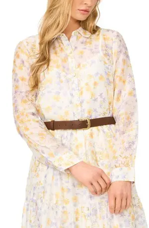 Halogen Long Sleeve Tiered Maxi Shirtdress - Egret