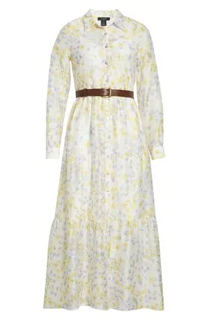 Halogen Long Sleeve Tiered Maxi Shirtdress - Egret
