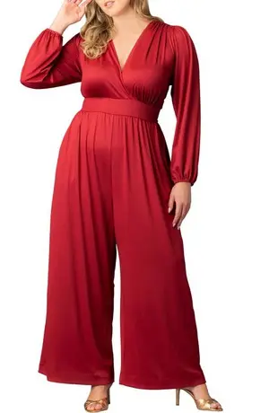KIYONNA Brigitte Long Sleeve Jumpsuit Cherry Red