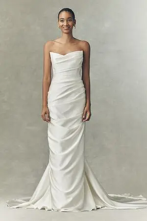 Watters Delphium Strapless Ruched Column Wedding Gown