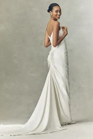 Watters Delphium Strapless Ruched Column Wedding Gown