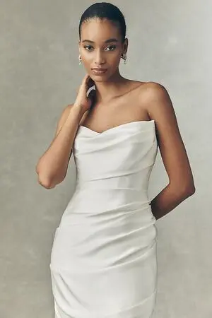 Watters Delphium Strapless Ruched Column Wedding Gown