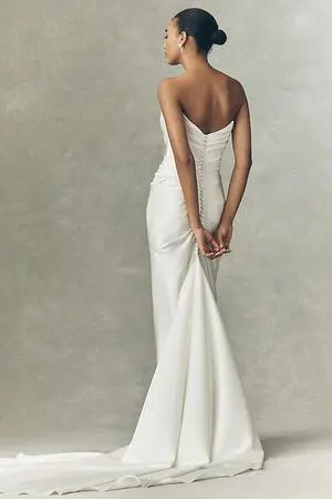 Watters Delphium Strapless Ruched Column Wedding Gown