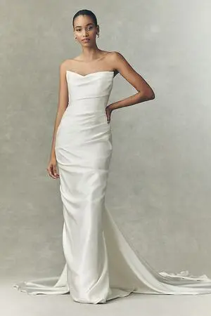 Watters Delphium Strapless Ruched Column Wedding Gown