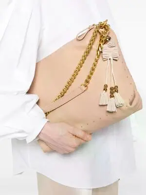 LA CARRIE Studs-embellished Shoulder Bag - Neutrals