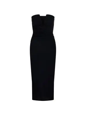 AMAZUIN Ruched Strapless Midi Dress - Black
