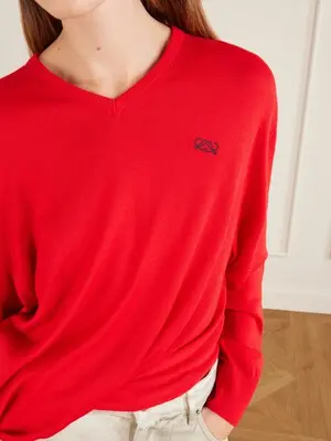Loewe Asymmetric Draped Embroidered Wool-blend Sweater - Red