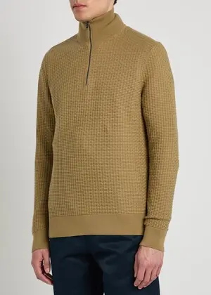 BOSS Textured Half-zip Cotton Jumper - Khaki