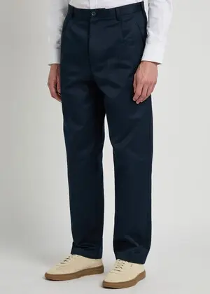 BOSS Tapered-leg Cotton Trousers - Navy