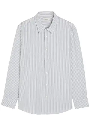 Saint Laurent Logo-embroidered Striped Cotton-poplin Shirt - Grey