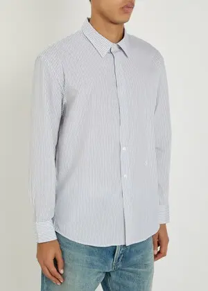 Saint Laurent Logo-embroidered Striped Cotton-poplin Shirt - Grey