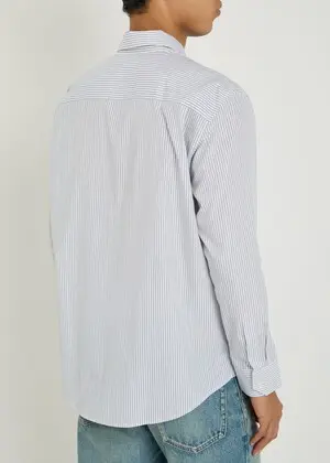 Saint Laurent Logo-embroidered Striped Cotton-poplin Shirt - Grey