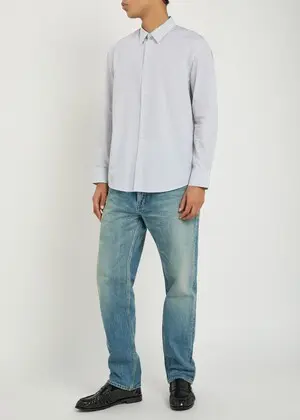 Saint Laurent Logo-embroidered Striped Cotton-poplin Shirt - Grey
