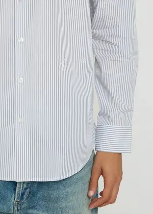 Saint Laurent Logo-embroidered Striped Cotton-poplin Shirt - Grey