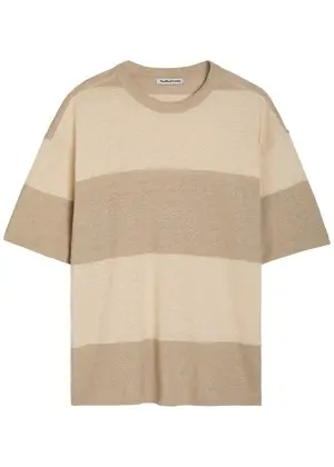 You Must Create Triplet Striped Cotton-knit T-shirt - Beige