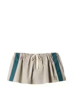 Miu Miu Washed Twill Mini Skirt With Racing Stripes - Neutrals