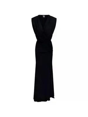 AMAZUIN Draped Maxi Dress - Black