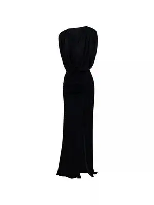 AMAZUIN Draped Maxi Dress - Black