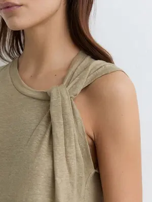 REISS Linen Twist-detail T-shirt - Green