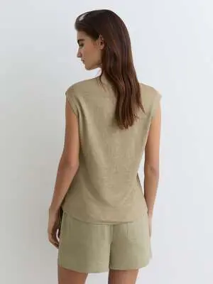 REISS Linen Twist-detail T-shirt - Green