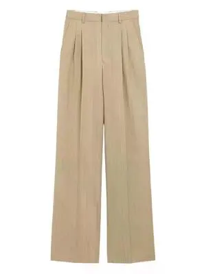 AMI Paris High Waist Wide Leg Striped Wool Gabardine Trousers - Neutrals