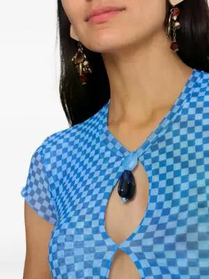 AMIR SLAMA X Jade Picon Checkerboard Cut-out Crop Top