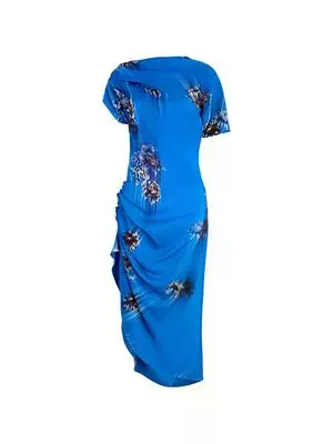 Proenza Schouler Antonella Printed Draped Midi Dress - Blue