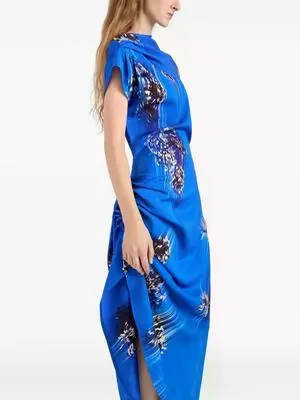 Proenza Schouler Antonella Printed Draped Midi Dress - Blue