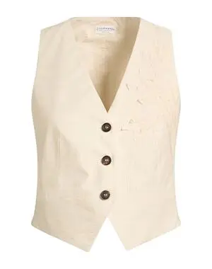 Brunello Cucinelli Tailored Vest With Appliqués And Embroidery Beige