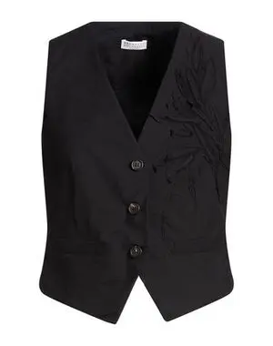 Brunello Cucinelli Tailored Vest With Appliqués And Embroidery - Black