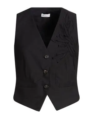 Brunello Cucinelli Tailored Vest With Appliqués And Embroidery - Black