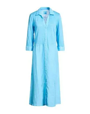 120% Lino Linen Midi Shirt Dress - Azure