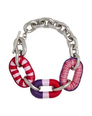 Rabanne Chain Necklace With Embroidered Detail And Logo - Silver