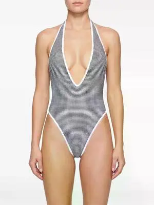 DIESEL® Houndstooth Plunge Halterneck Swimsuit