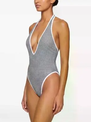 DIESEL® Houndstooth Plunge Halterneck Swimsuit