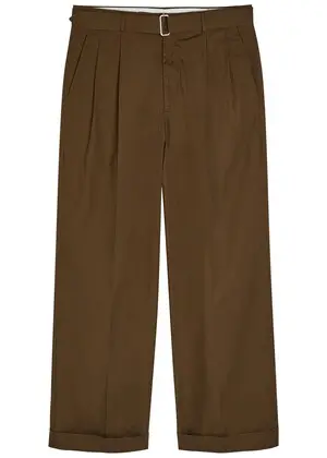 Officine Générale Evans Belted Cotton-poplin Trousers - Dark Brown