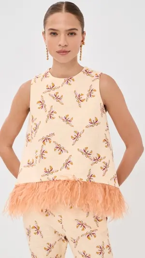 La DoubleJ La Scala Feather-trimmed Top - Farfalla